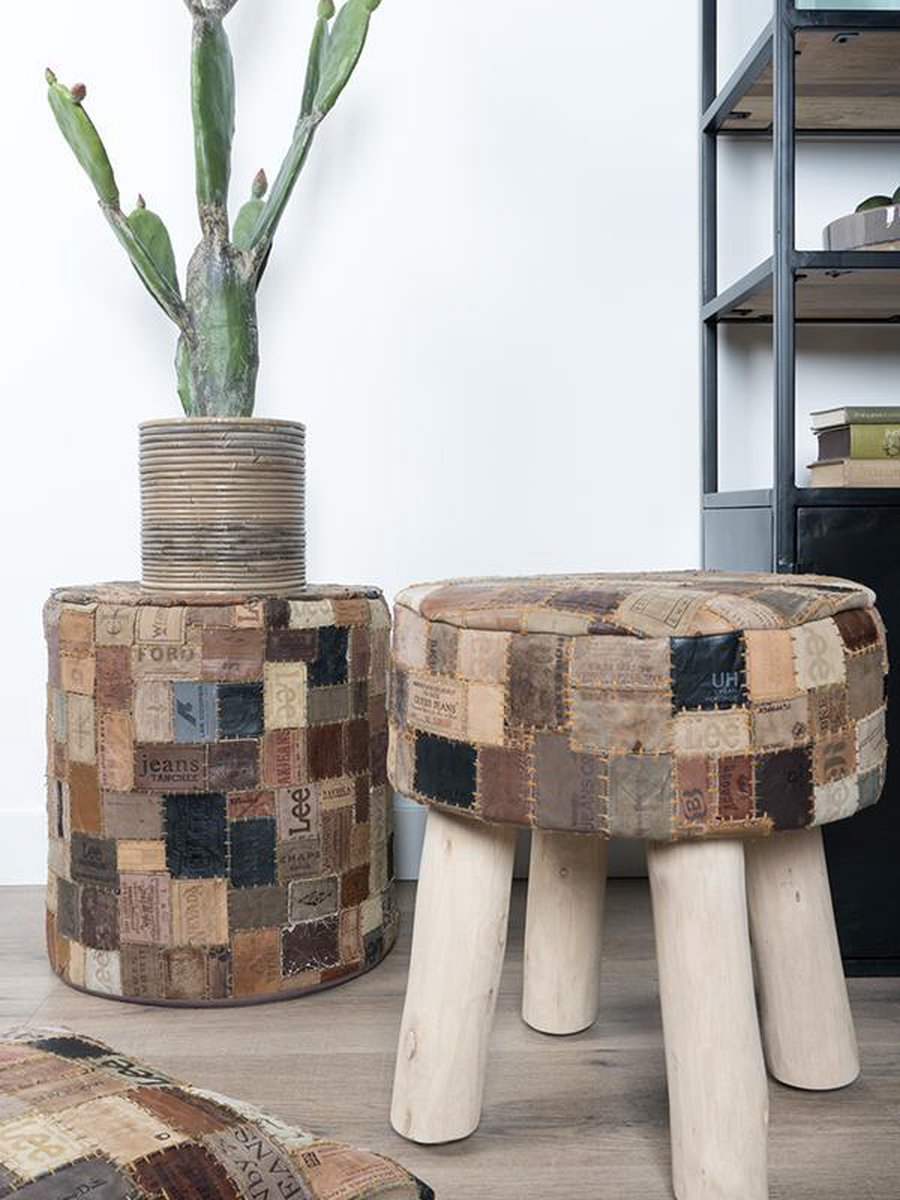 Poef Royal Label - Vierkant - Leer | bol.com