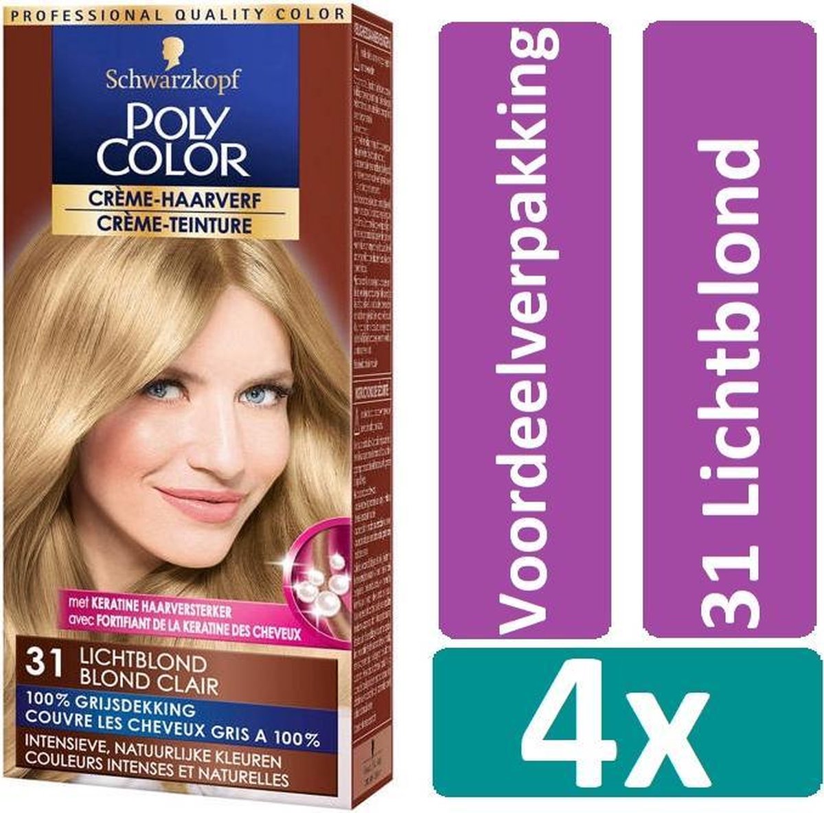 Poly Color Haarverf - 31 Lichtblond - 4 stuks - Voordeelverpakking | bol