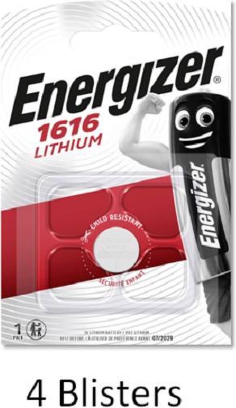 4 stuks (4 blisters a 1 stuk) Energizer CR1616 Lithium knoopcel 3V | bol.com