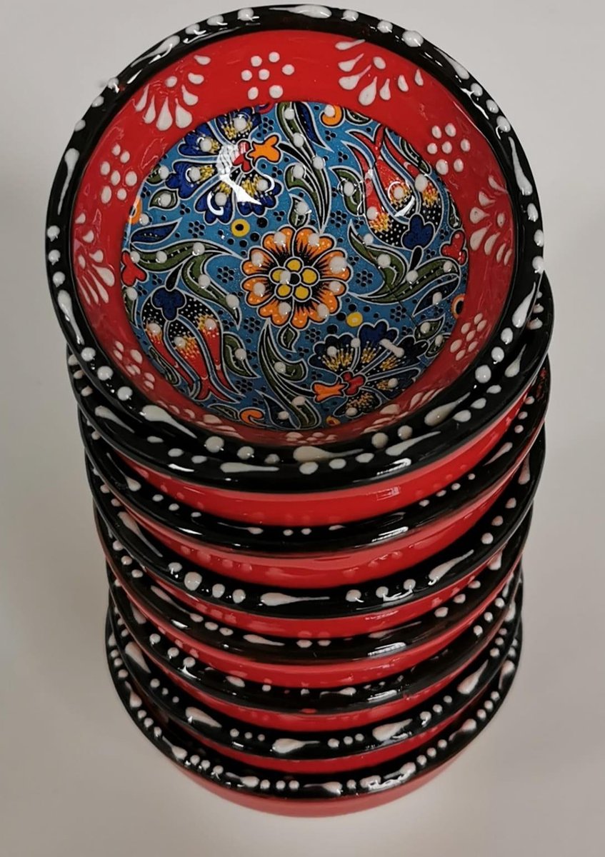 Set van 8 Turkse keramieken kommetjes 7,5 cm lijn DENIZ | handgemaakt ...