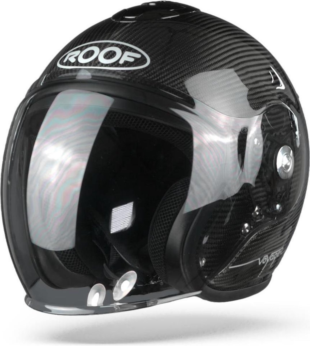 Casque Jet Jet ROOF Voyager Carbon Glossy Silver Strip - Casque de moto ...