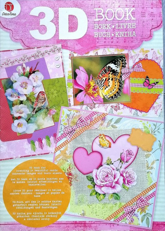 Decotime 3D boek met knipvellen om 14 mooie kaarten te maken, Roze | bol