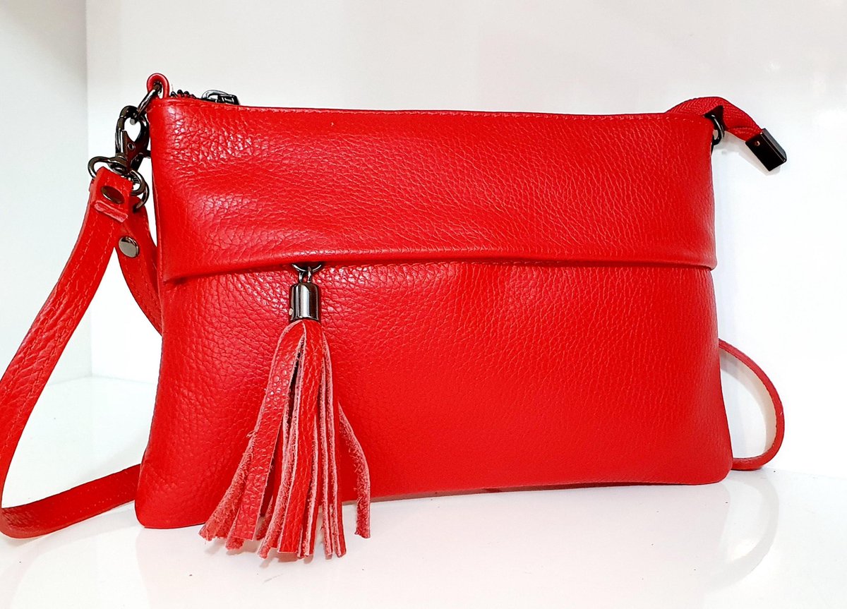 Tas dames schoudertas leer - luxe uitgevoerd tasje dames klein| Rood ...