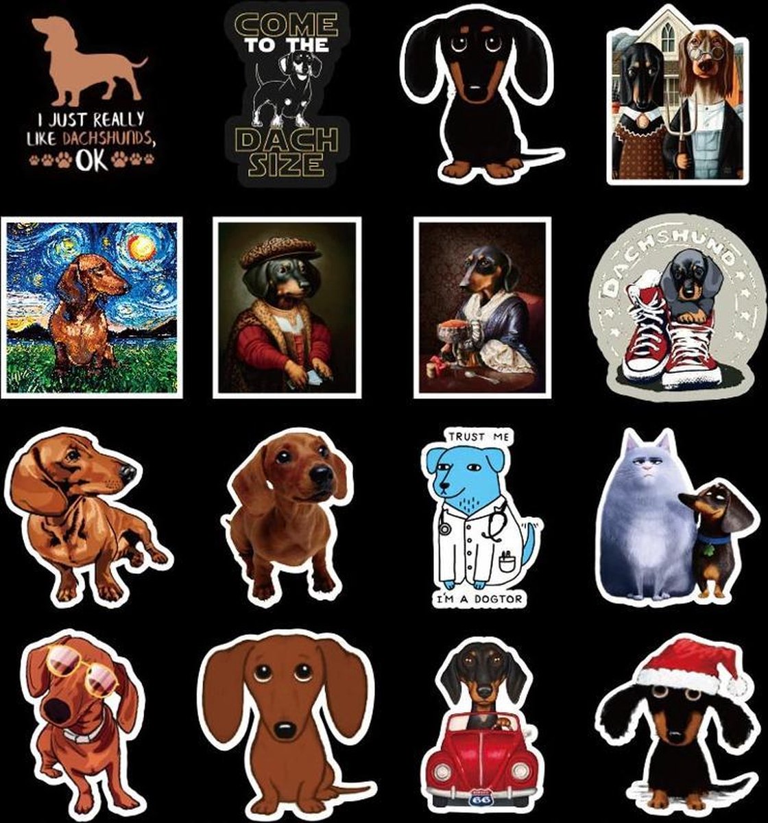 50 Honden en Teckel Stickers Waterdicht voor op Skateboard, Laptop ...