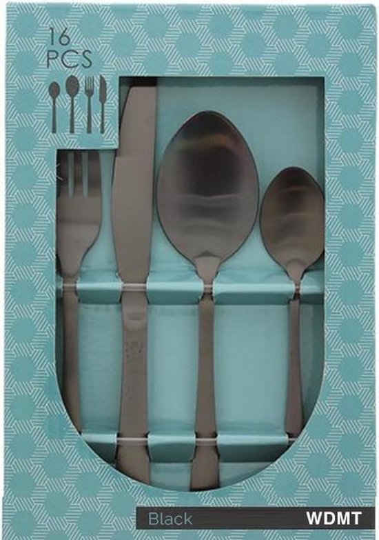Mat zwarte bestekset van WDMT™ | 16-delig | Gemaakt van roestvrij staal ...