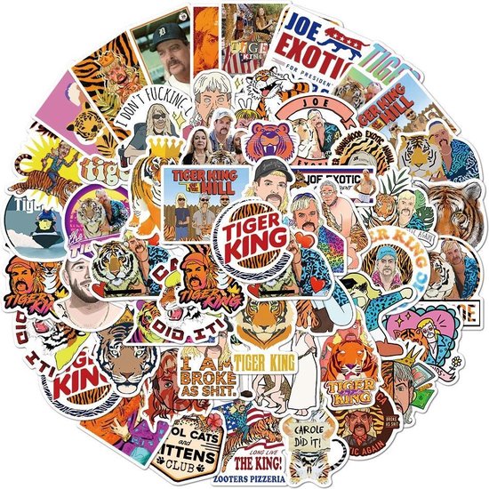 Tiger King stickers - 50 stuks - mix voor laptop, muur, deur, agenda ...