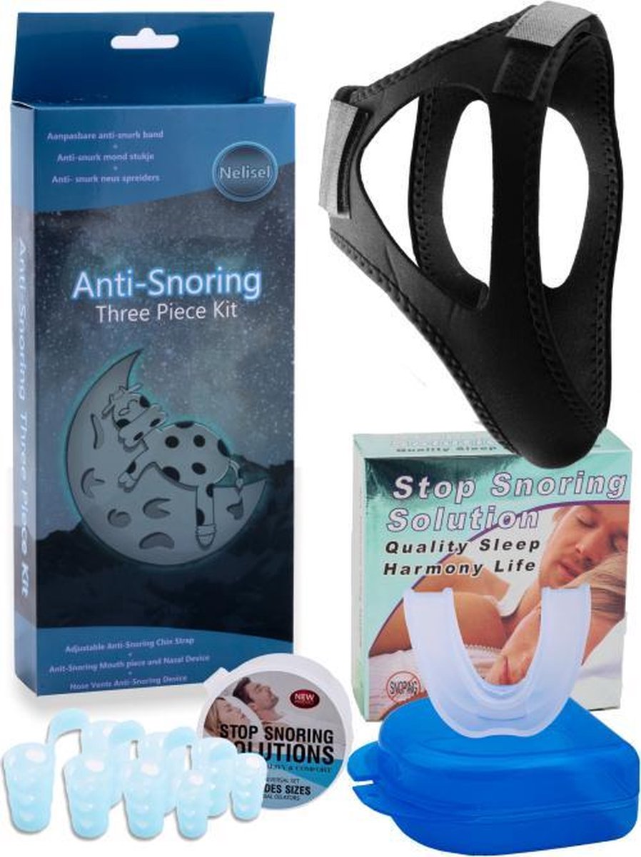 Nelisel Anti Snurk Set - Inclusief Snurkbeugel, Kinband en Neusspreider ...
