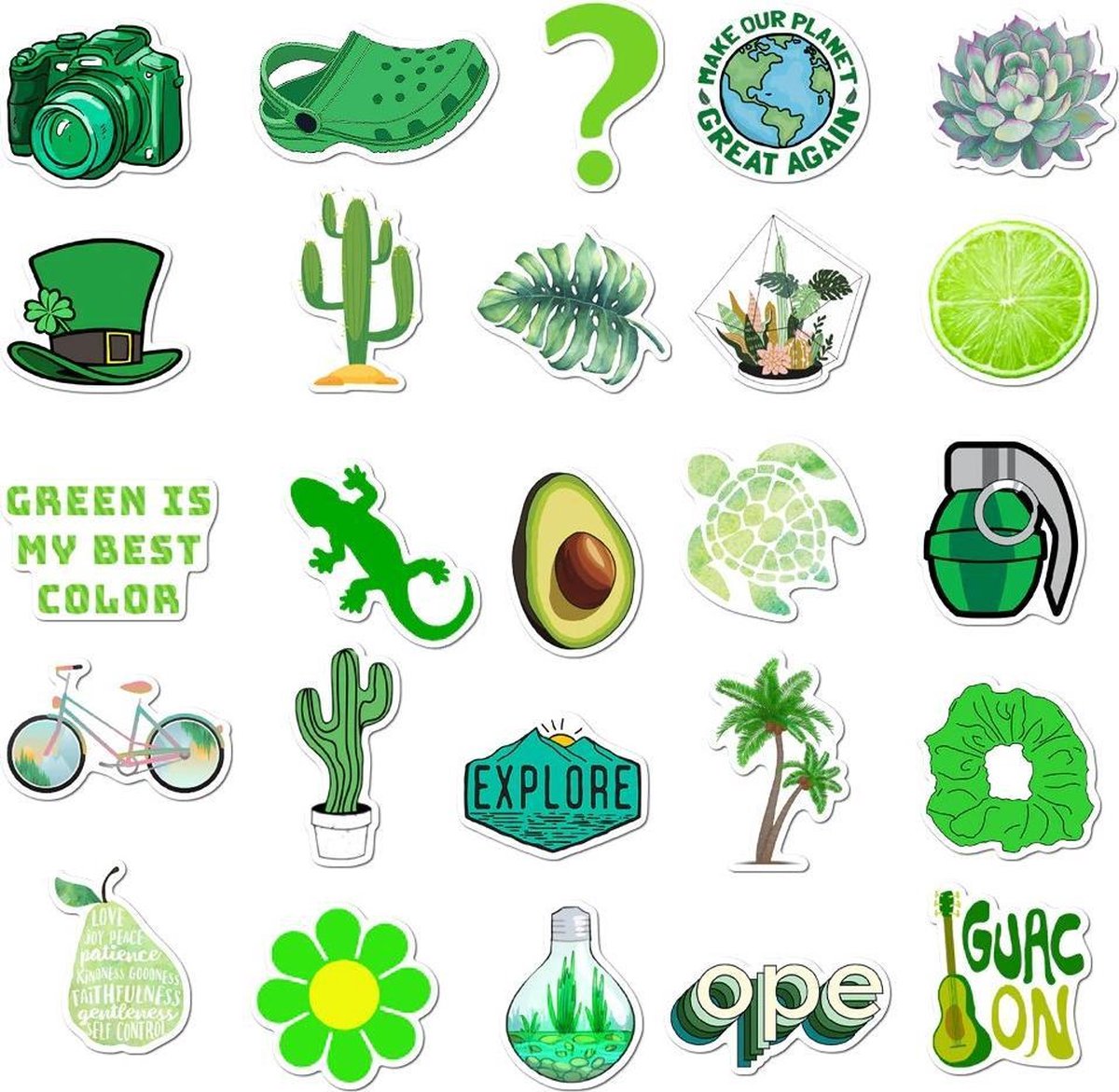50 VSCO stickers voor meiden - Groen thema - Teksten, Bloemen, natuur ...