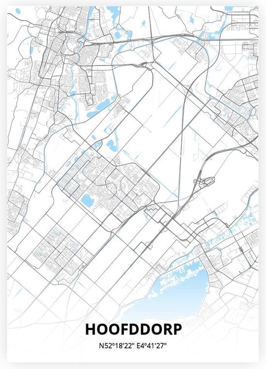 Hoofddorp plattegrond - A2 poster - Zwart blauwe stijl | bol.com