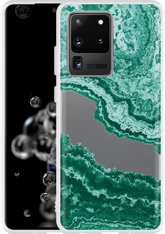 Samsung Galaxy S20 Ultra Hoesje Turquoise Marble Art - Designed by Cazy ...