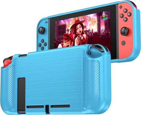 Tpu Bescherm Hoes Skin Geschikt Voor Nintendo Switch Blauw Carbon Bol