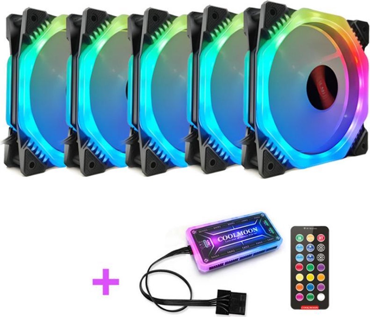CoolMoon 5x RGB fan pack voor PC. 120 mm. | bol