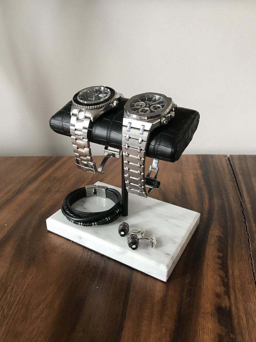 DOUBLE Watch Stand / Display / Horlogestandaard - Wit Marmer, Zwarte ...