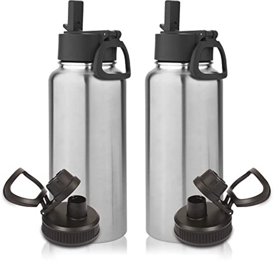 Isolerende Waterflessen 1L 2 Pack met Rietje en Tuitdeksel ...