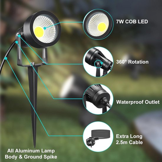 Tuinverlichting 7W LED met Grondpen en Draaibare Lampkop - Superheldere ...