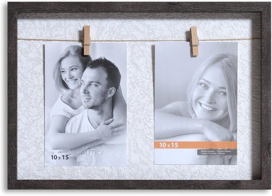 Houten Fotolijst Collage met Clips voor Twee 10x15 Foto's | bol