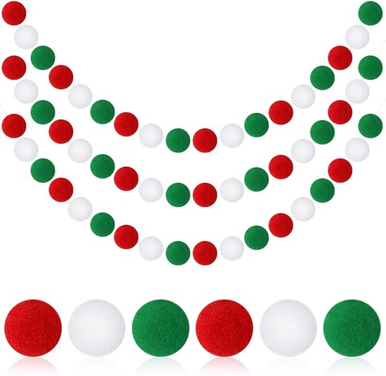 3 kleurrijke pompom slinger - vilten ballen slinger met 90 pompons ...