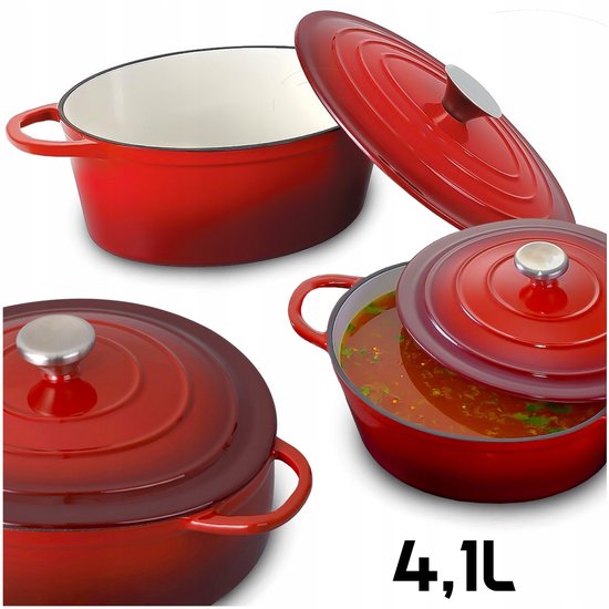 Gietijzeren Emaille Pan 4L met Deksel - Oven & Inductie Geschikt | bol
