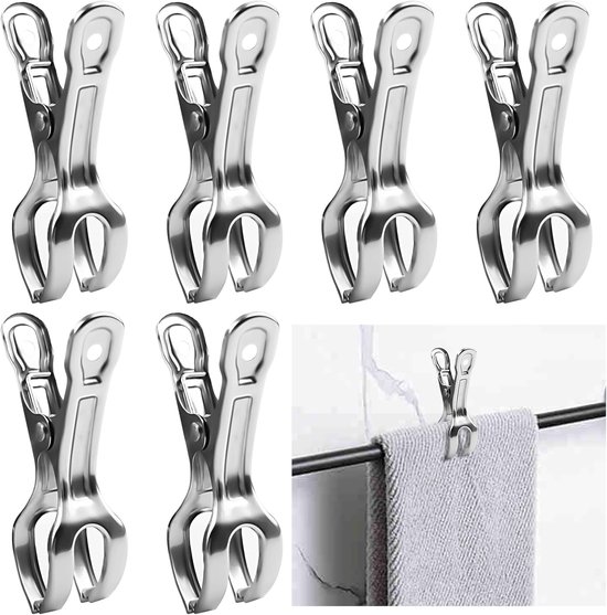 6 Stuks - RVS Wasknijpers - Grote Knijpers - Strandlaken Knijpers ...