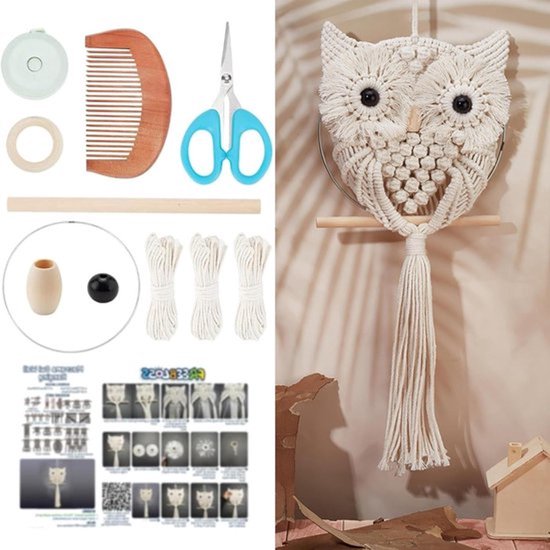 Macrame uil DIY pakket - Wandhanger knutselset voor beginners met video ...