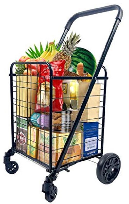 Opvouwbare Winkelwagen met Zwenkwielen en Brede Handgreep ...