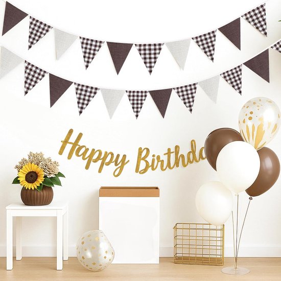 Landelijke Vlaggenlijn Bruin en Wit Katoen Linnen - 10 Meter ...