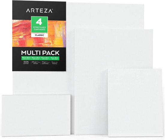 Stretched Canvas Set 4-Pack in Various Sizes - 100% Cotton Painting ...