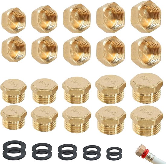20 Stuks Messing Blindstoppen Set met Afdichtringen - Diverse Maten ...