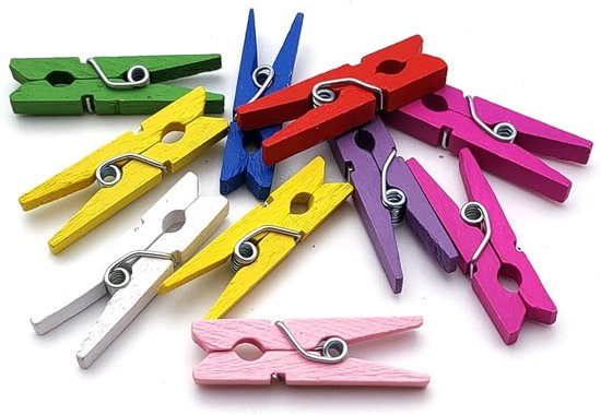 Kleine houten knijpers - kleurrijk - set van 10 - decoratief | bol