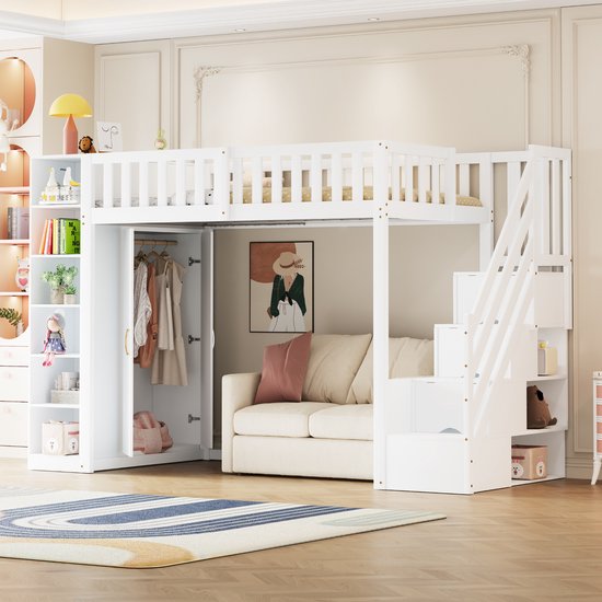 Sweiko Hoogslaper - 90x200cm - Opbergplank - Kledingkast - Kinderbed ...