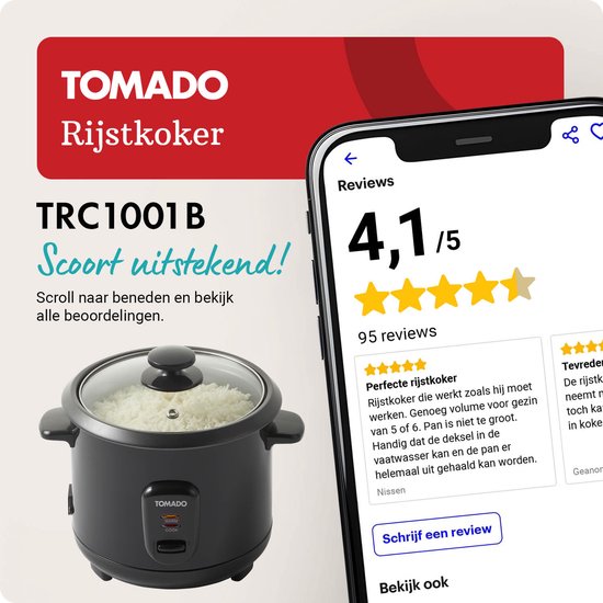 Tomado TRC1001B - Rijstkoker - Inhoud 1 liter - Warmhoudfunctie - 5 ...