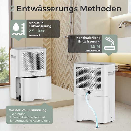 Krachtige Luchtontvochtiger 25L/24u voor Ruimtes tot 240 m³ | Met Timer ...