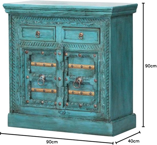 Sierlijke Turquoise Commode van Massief Hout - Smalle Hoge Kast in ...