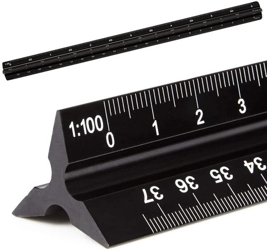Metalen driehoekige schaalverdeling, 30 cm architectenliniaal voor ...