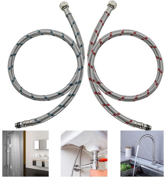 2x Flexibele Waterslang Verlenging 3/8 inch RVS voor Keuken en Toilet ...