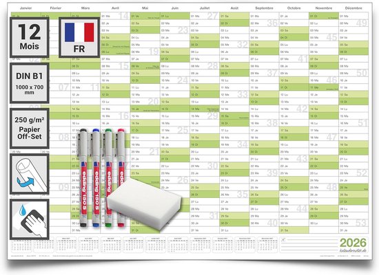 Uitwisbare Wandkalender 2025 DIN B1 XXL Jaarkalender Groen | bol