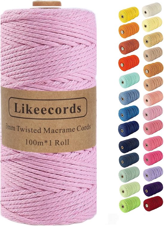 Cordon Macramé 3 mm x 100 m, Corde en Katoen Colorée pour Suspension de ...