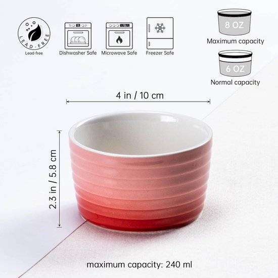 Set van 4 Steengoed Ramekins voor Soufflé, Muffin en Pudding ...