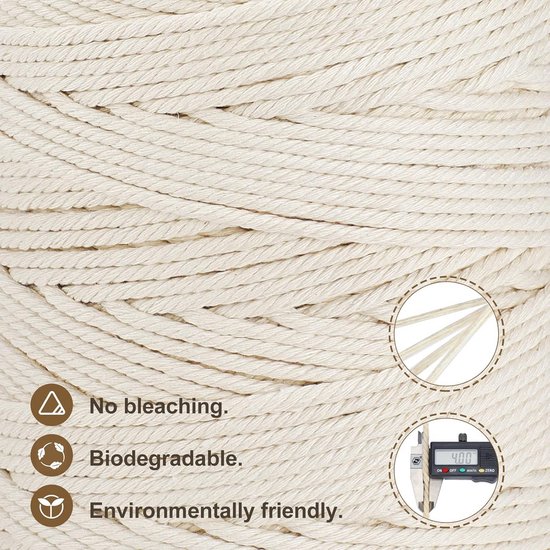 Rood Macrame Koord 4mm - 100% Natuurlijk Katoen Touw 300m Gedraaid voor ...
