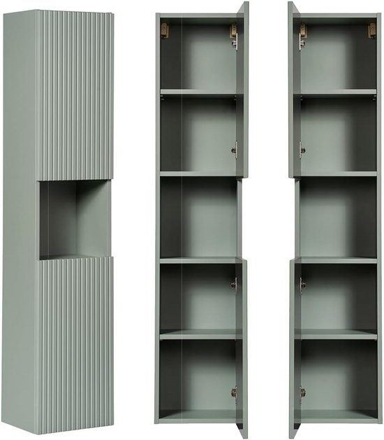 Hoge Smalle Badkamerkast Groen - 2 Deuren & Open Vak - Ondiepe Kast ...