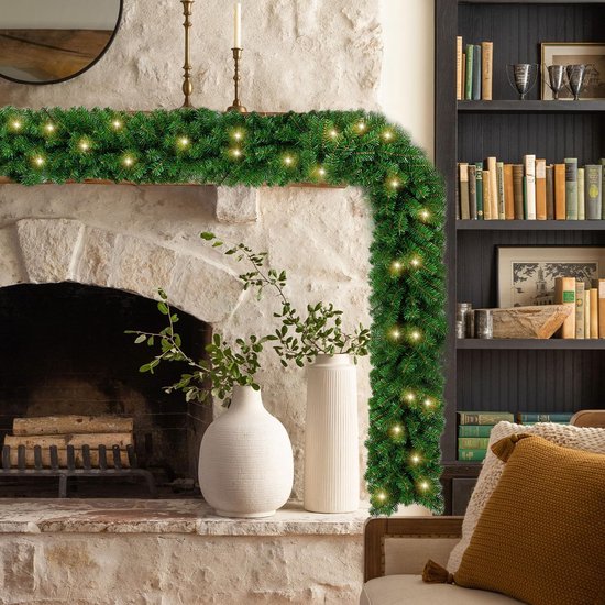 Kerstslinger decoraties met 50 LED-licht - 9 ft kunstmatige prelit ...