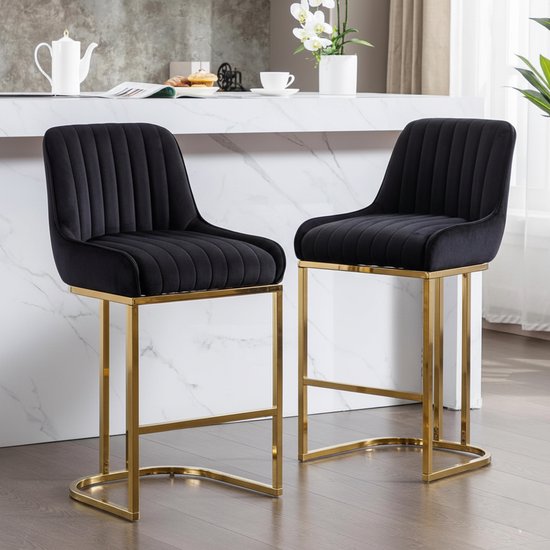 Ergonomische Barkrukken Set van 2 – Luxe Fluwelen Keuken- en Barstoelen ...