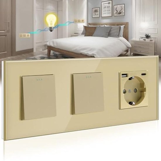 1-gang 2-way Double Wall Switch with USB Connection and Earthed Socket ...