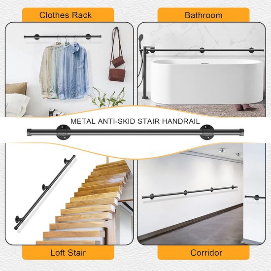 Antislip Trapleuning voor Binnen en Buiten - Verzinkt Staal, 200 cm ...