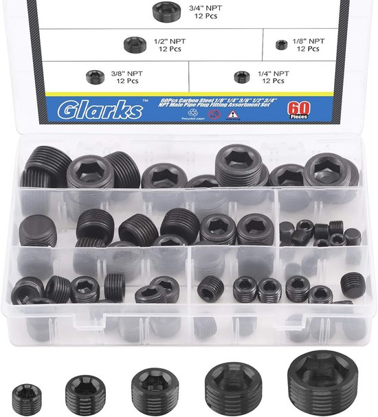 Set van 60 Stuks Carbon Staal NPT Pijp Plug Fittings Assortiment ...