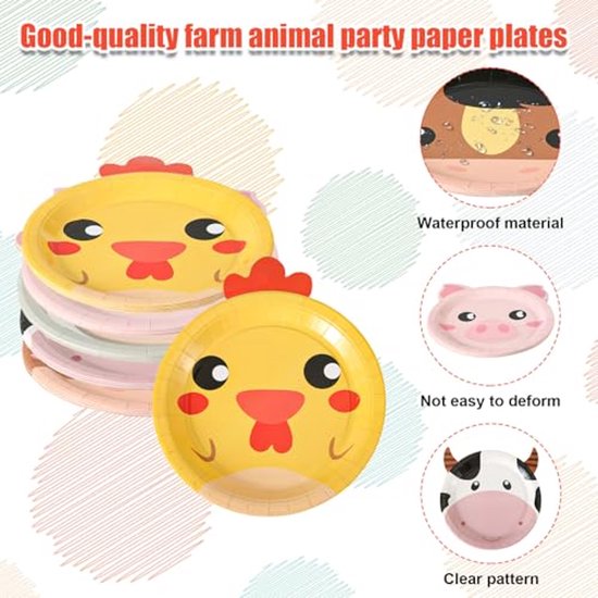 50 Pcs Farm Animals Party Plates, Animal Shape Single Use Plates ...