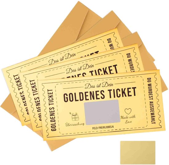 3 stuks Golden Ticket Krasloten met enveloppen, luxe ...