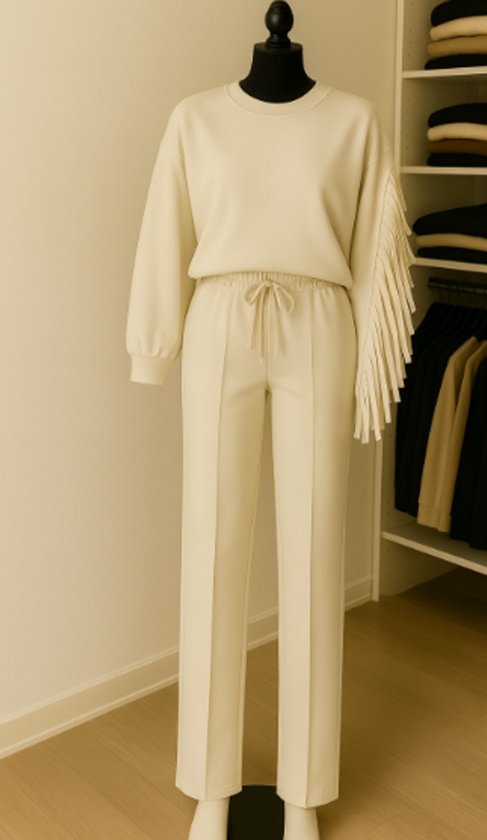 Huispak creme/beige met franjes, one size, dames huispak, travelstof ...
