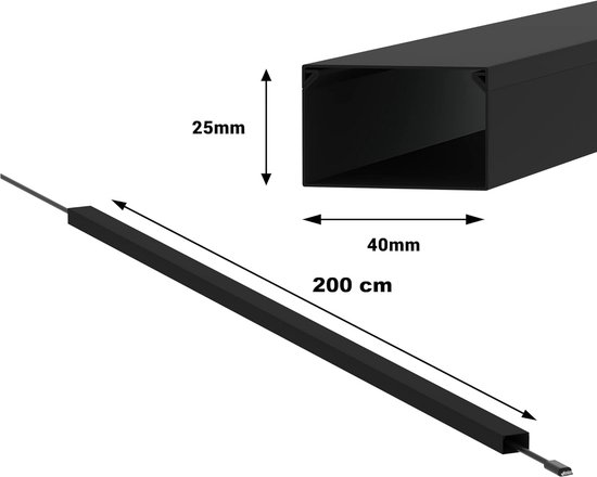 Kabelgoot 2 meter 40 x 25 mm met bodemgaten - PVC - zwart | bol