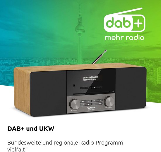Compact Stereo DAB+ Radio met CD-speler, Bluetooth en USB - Eiken Hout ...